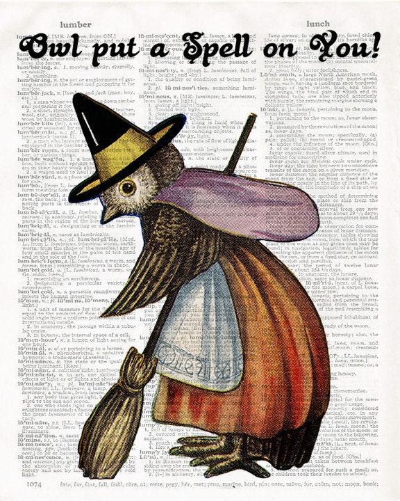 Owl Put a Spell on You Owl in a Witch Costume with Broom | Etsy