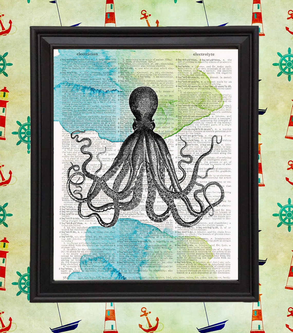Vintage Octopus Illustration Art Print on Book Page Paper - Etsy
