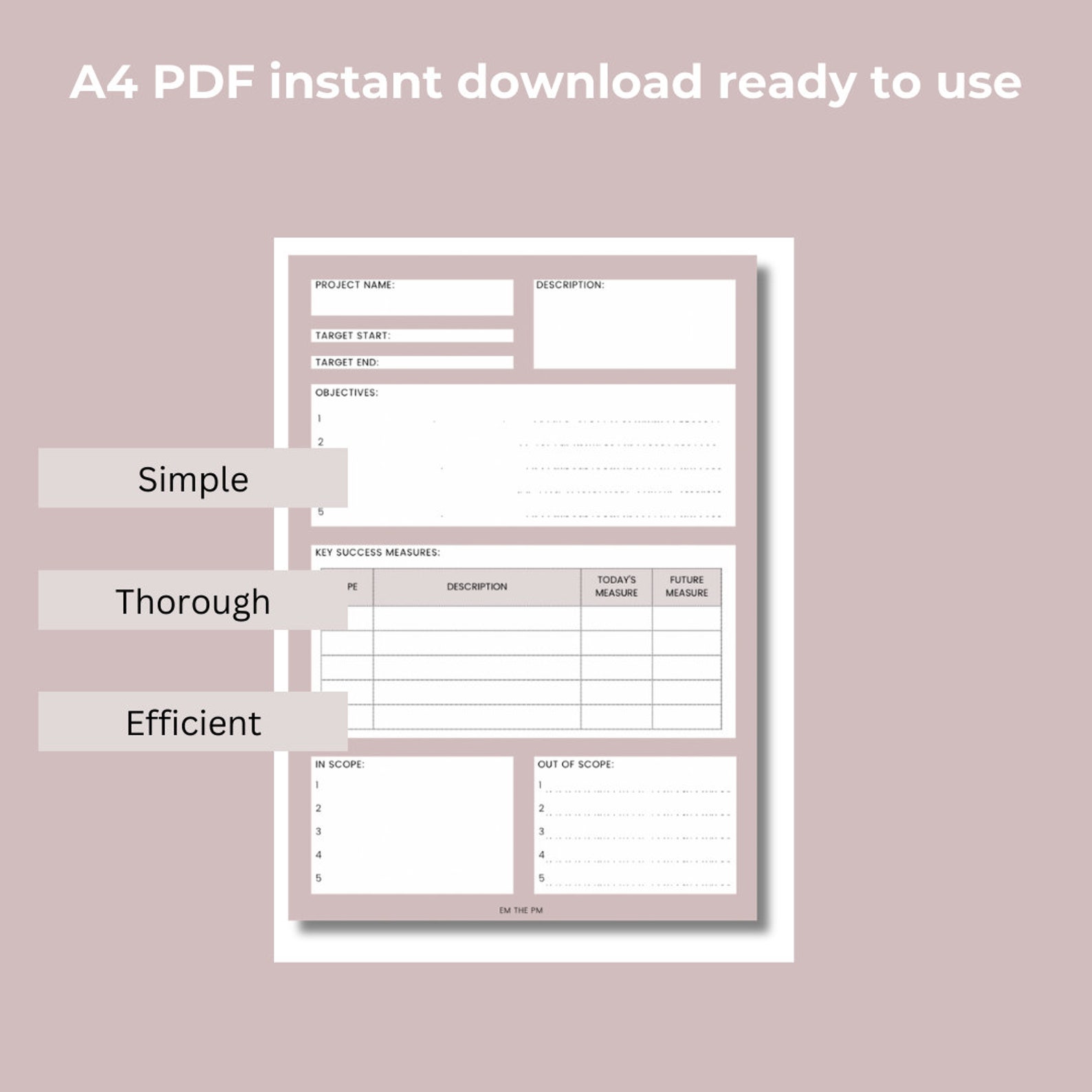 Project Management Planning Template, Project Overview A4 Letter Size ...