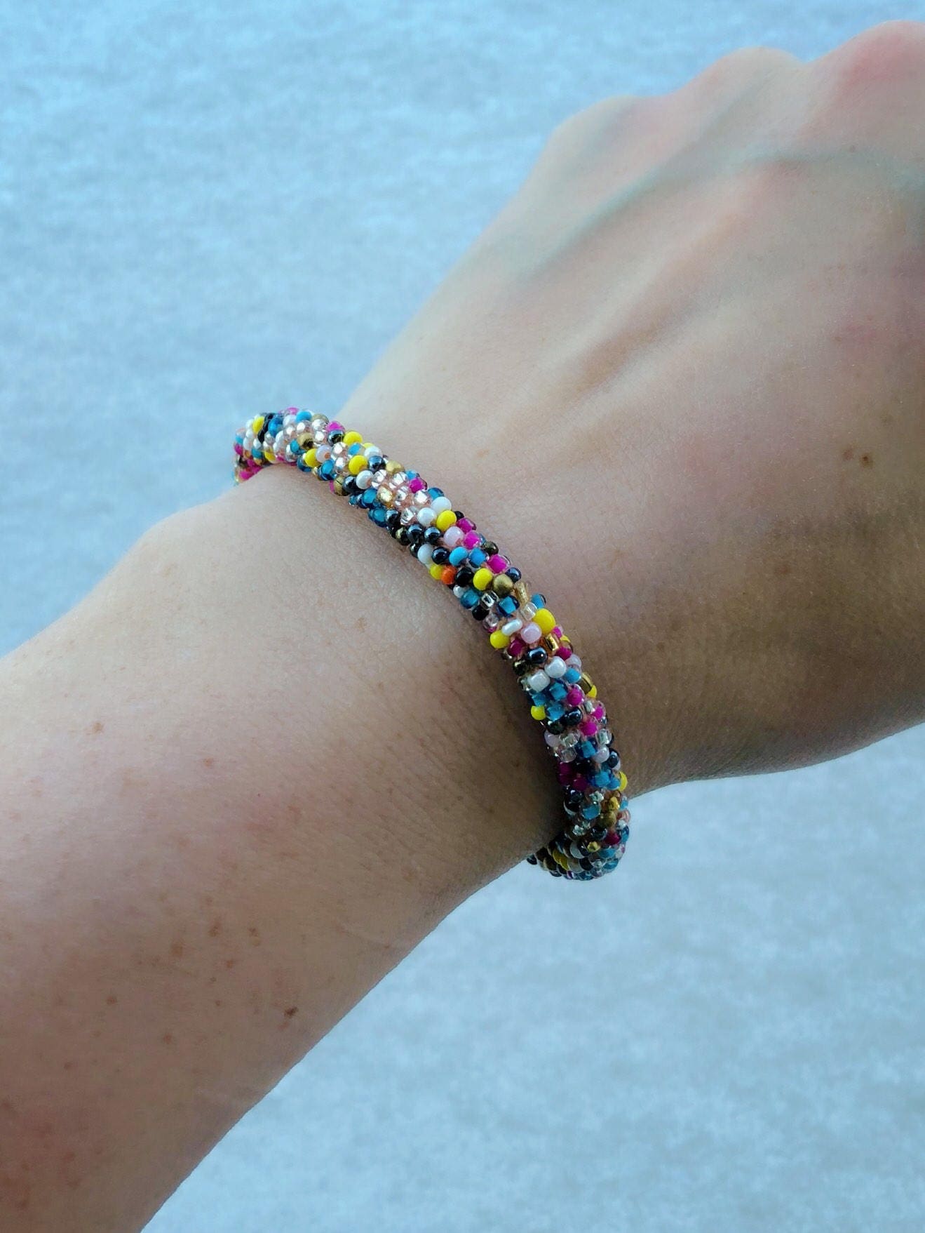 Beaded Bracelet - Roll On Style - Multi Color - Handmade - Beaded Rope ...
