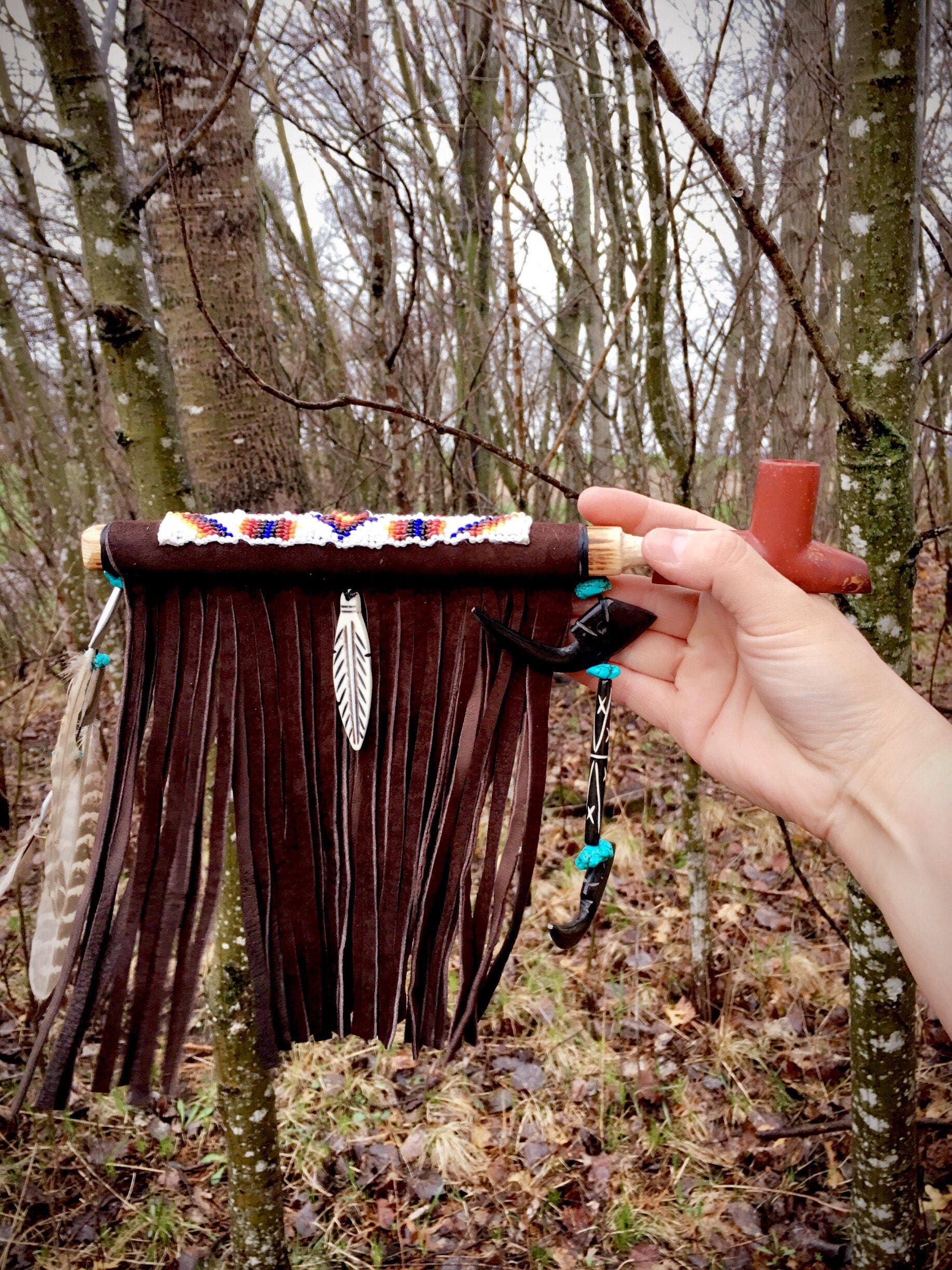 Authentic Native American Peace Pipe Complete with Buckskin Carrying ...