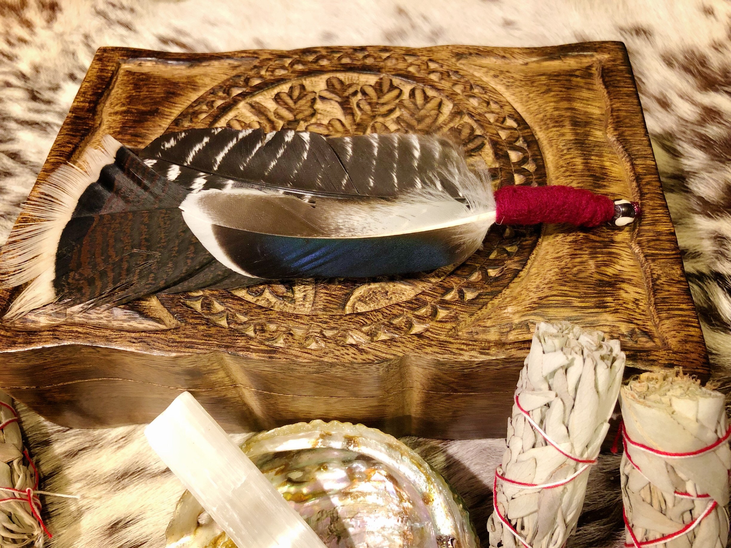 Smudge Kit Boxed Set - Handmade Wood Box - White Sage - Palo Santo ...