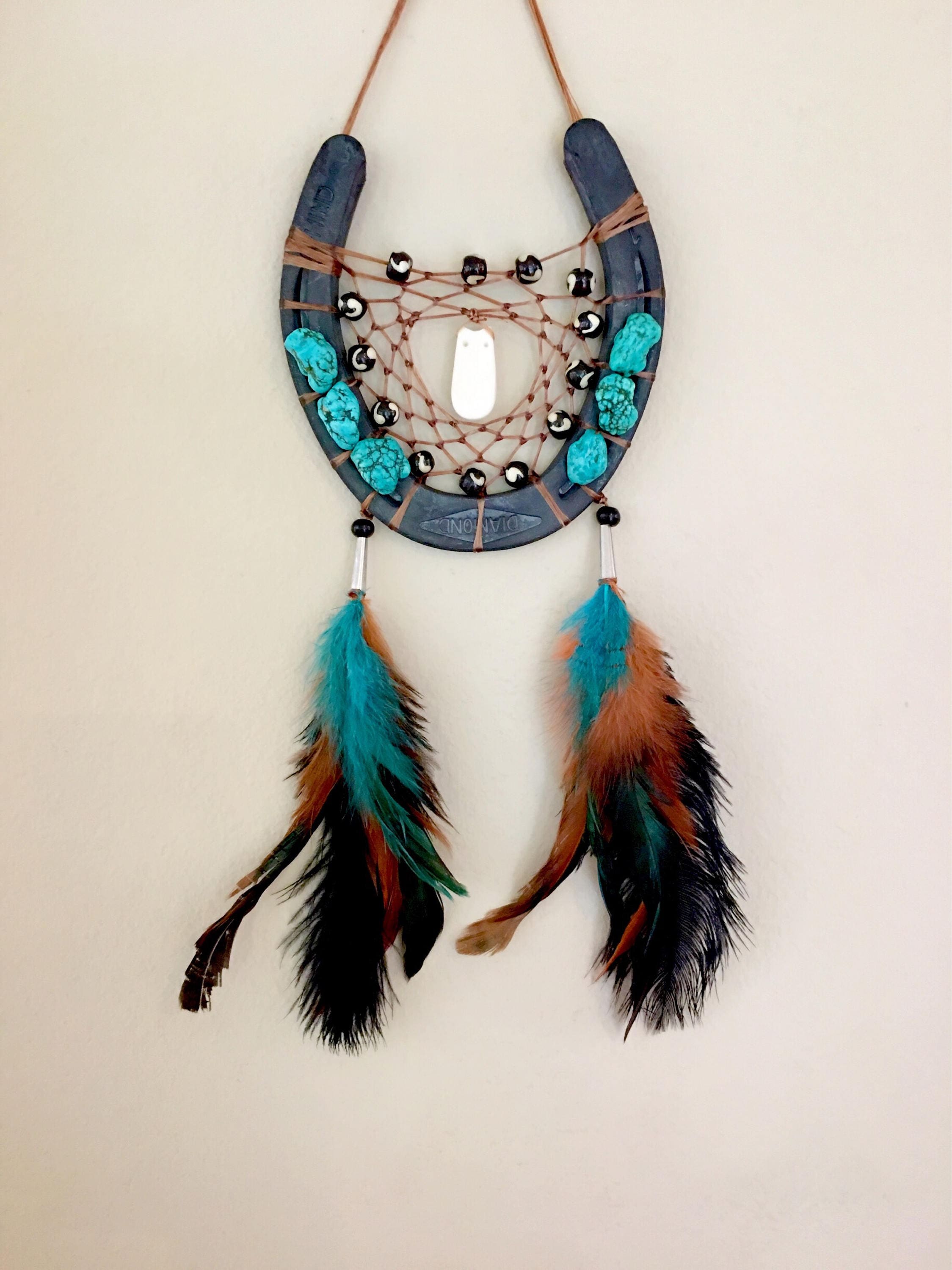 Horseshoe Dreamcatcher - Buffalo Bone - Turquoise - Elk Tooth - Native ...