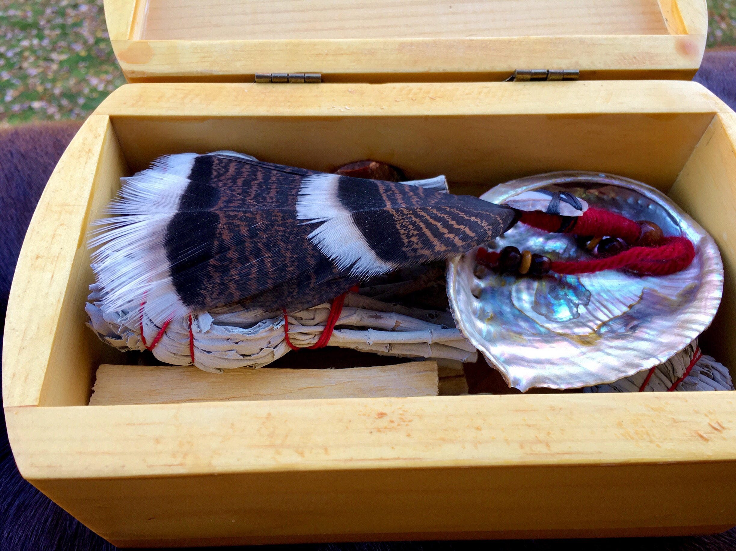 Smudge Kit Box Set - Smudge Feather - Hand Knapped Arrowhead - Abalone ...