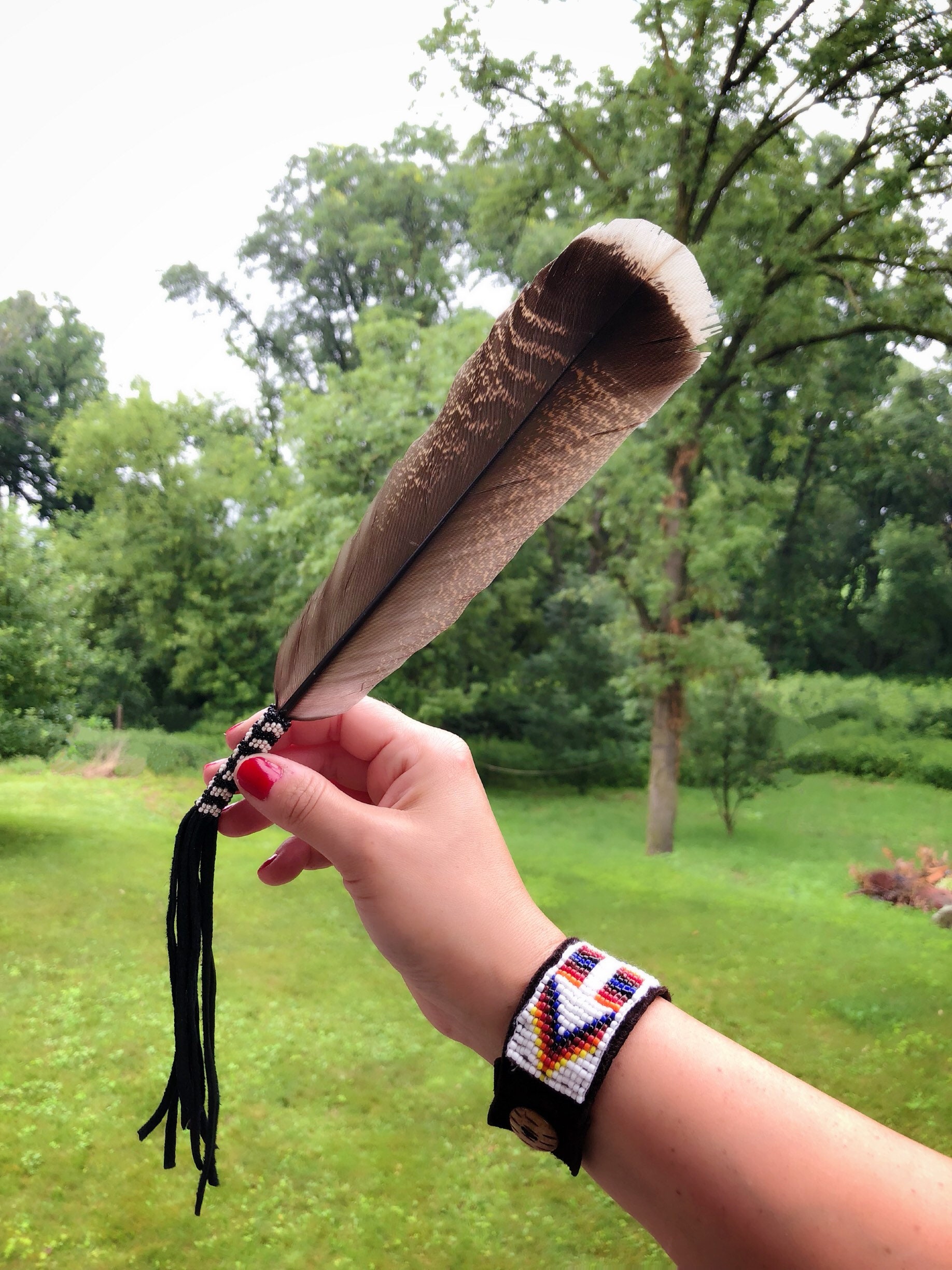 Beaded Smudge Fan - Prayer Feather - Sage Blessed - Native American ...