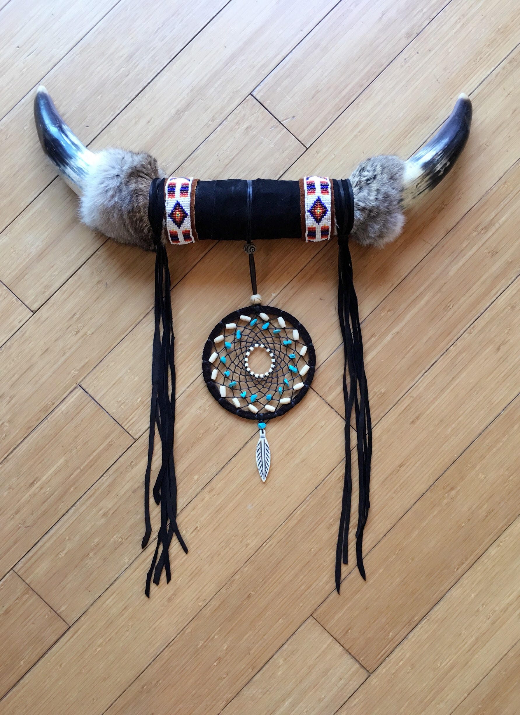 Longhorn Steer Horns - Authentic Native American - Sioux Beadwork ...