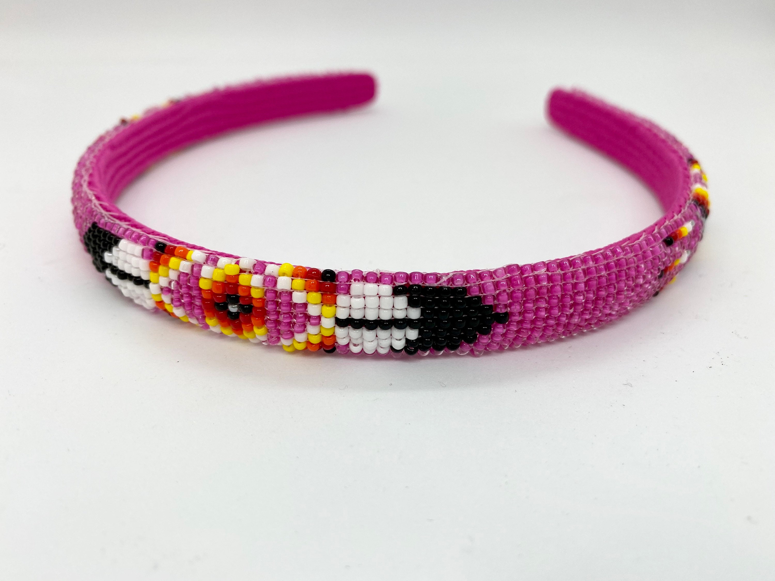 Native American Beaded Headband Pink Handmade