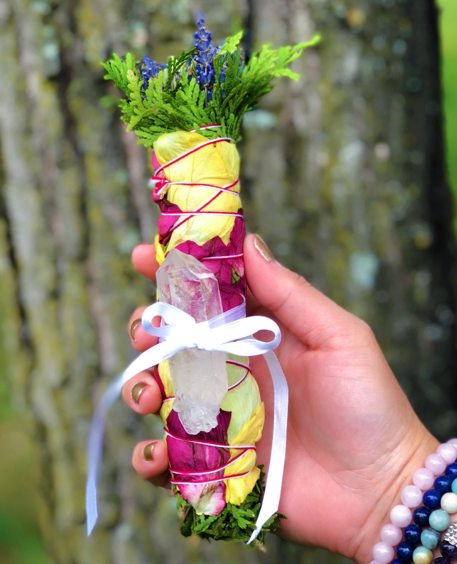 Stone of Power Smudge Stick - Large Smudge Stick - Genuine Quartz Crystal Point - White Sage ...