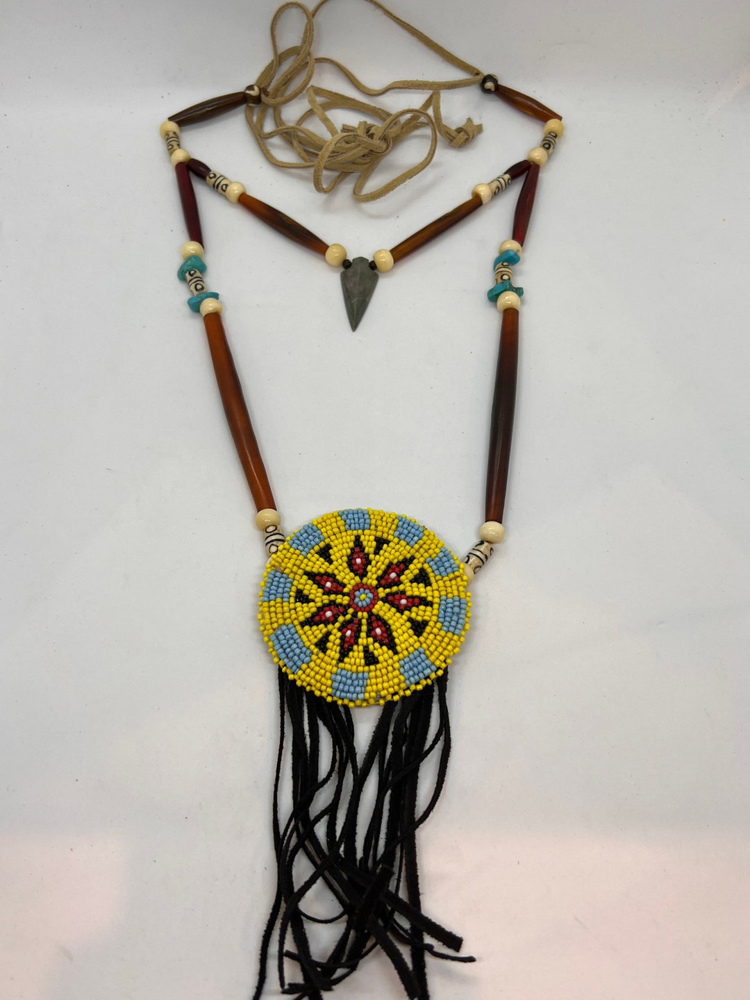 Native American Beaded Medallion Necklace Glass Beadwork - Etsy
