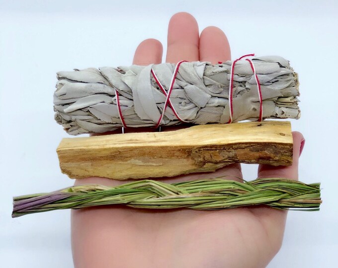 Smudge Sample Trio White Sage Palo Santo Sweetgrass - Etsy