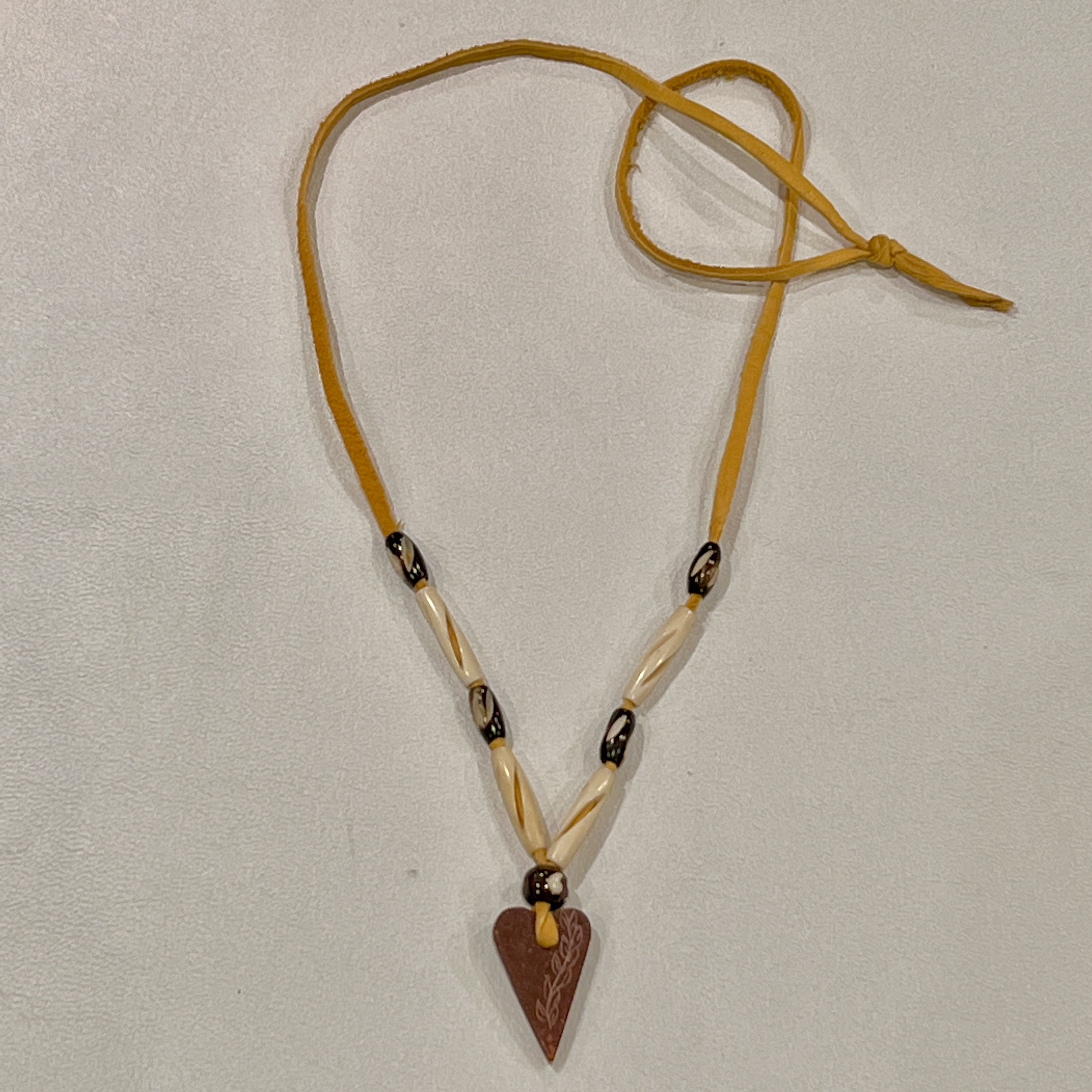 Catlinite Pipestone Necklace- Native American Made- Buckskin - Buffalo Bone
