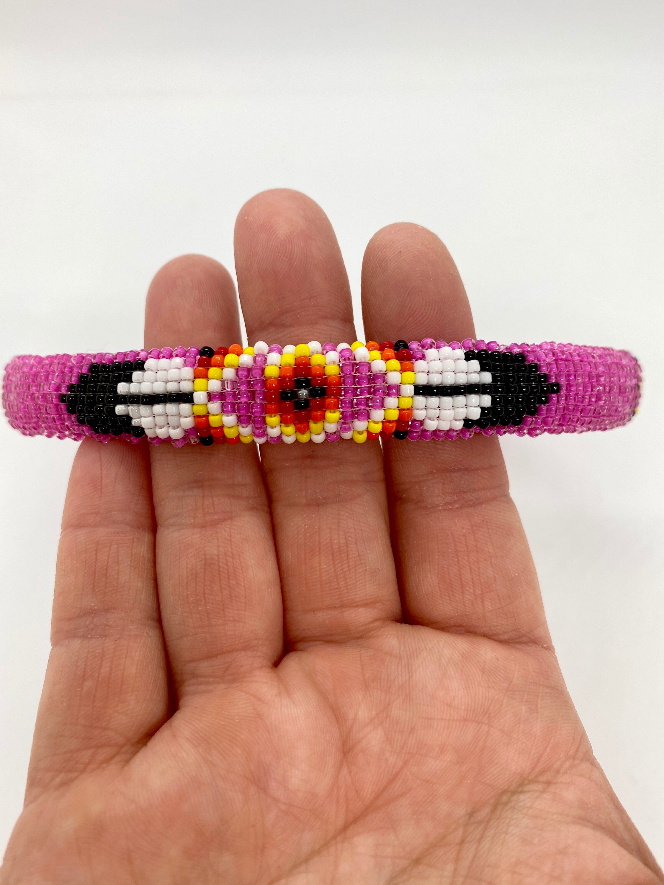 Native American Beaded Headband Pink Handmade