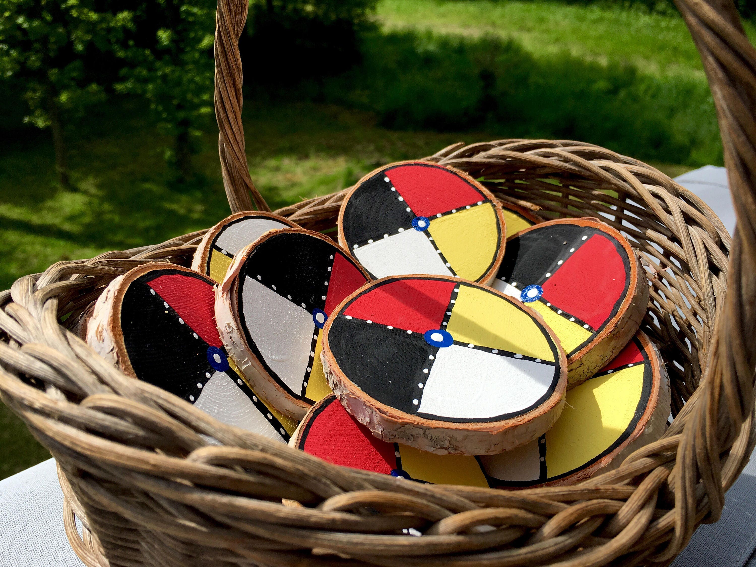 Medicine Wheel Magnet - Wood Slice - Hand Painted - Authentic Native ...