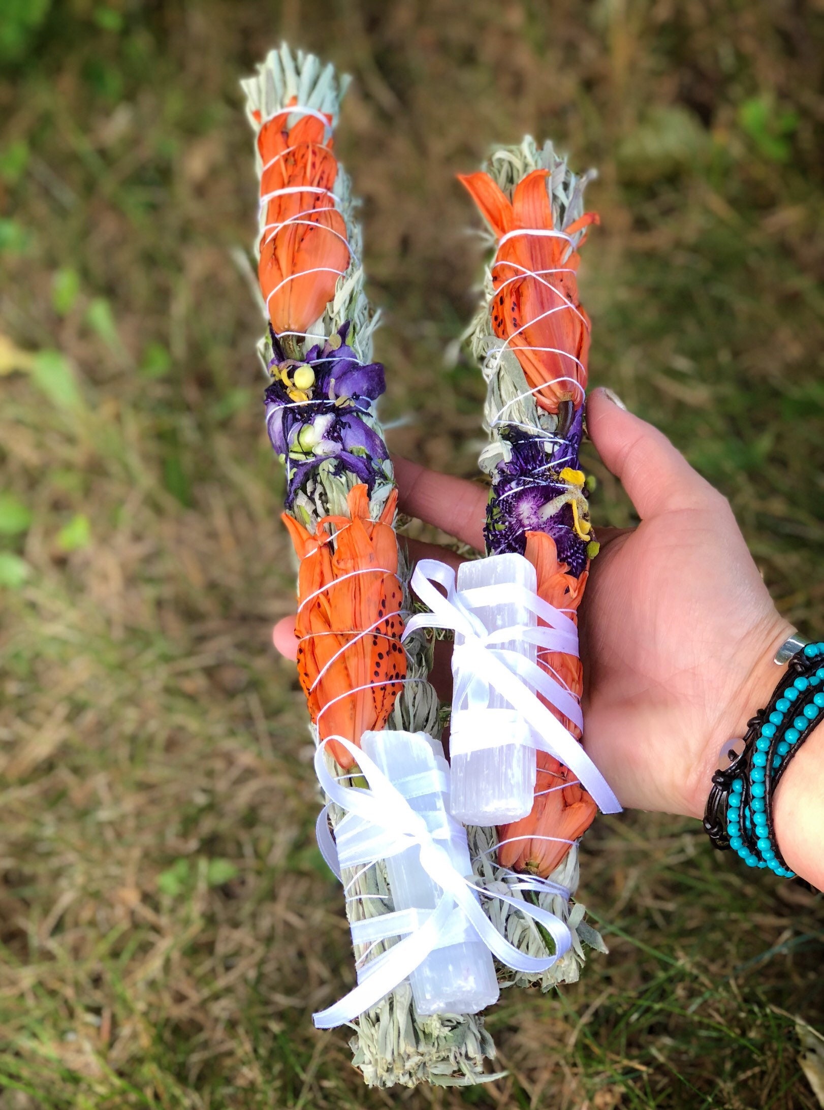 Spirit Dance Smudge Wand - Lakota Sage - Selenite Crystal - Tiger Lily ...
