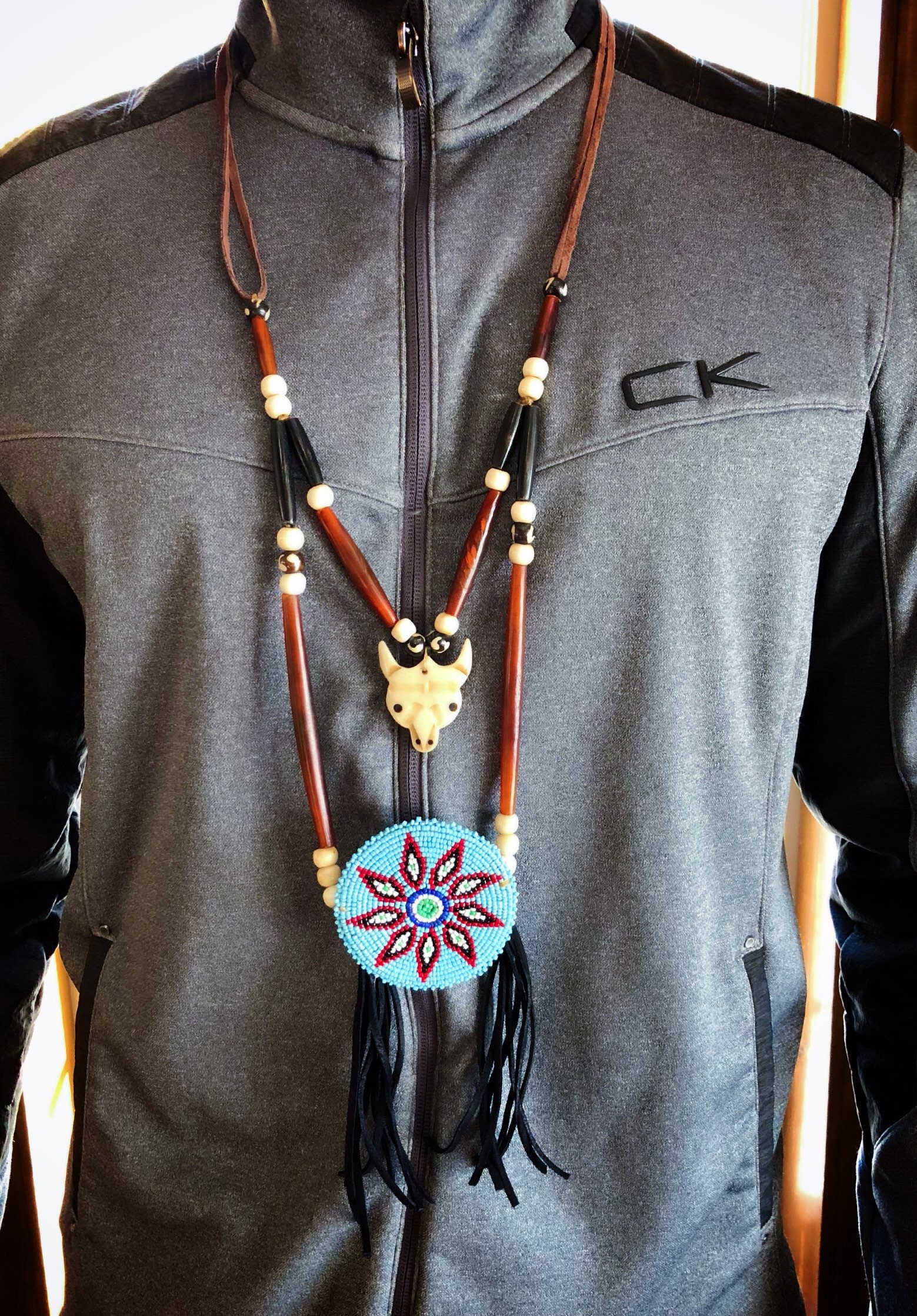 Beaded Medallion Necklace - Buffalo - Tatanka - Sage Blessed - Native ...