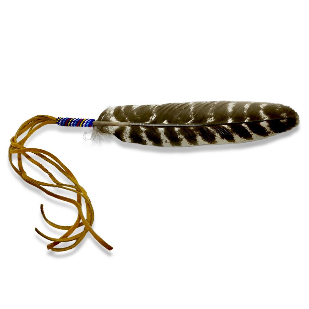 Beaded Smudge Feather - Beaded Prayer Feather - Turkey Feather - Native ...