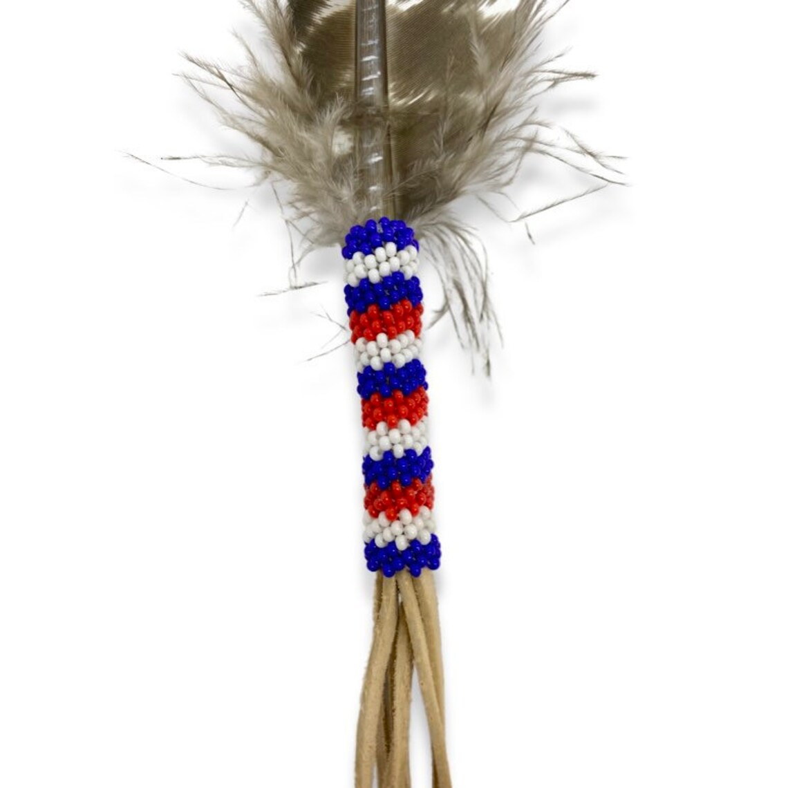 Beaded Smudge Feather - Prayer Feather - Beadwork - Buckskin Fringe ...