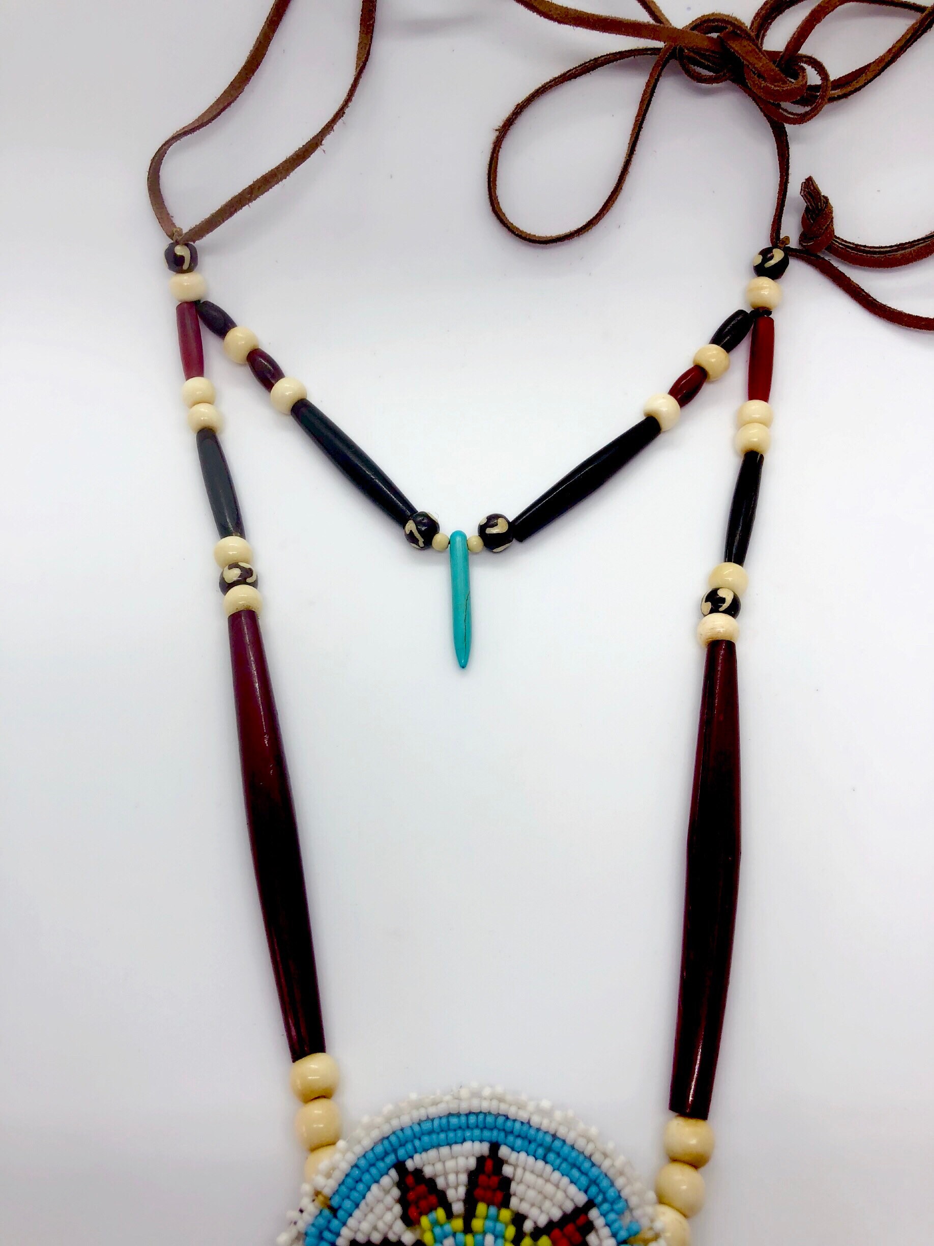 Native American Beaded Medallion Necklace - Glass Beadwork - Sage ...