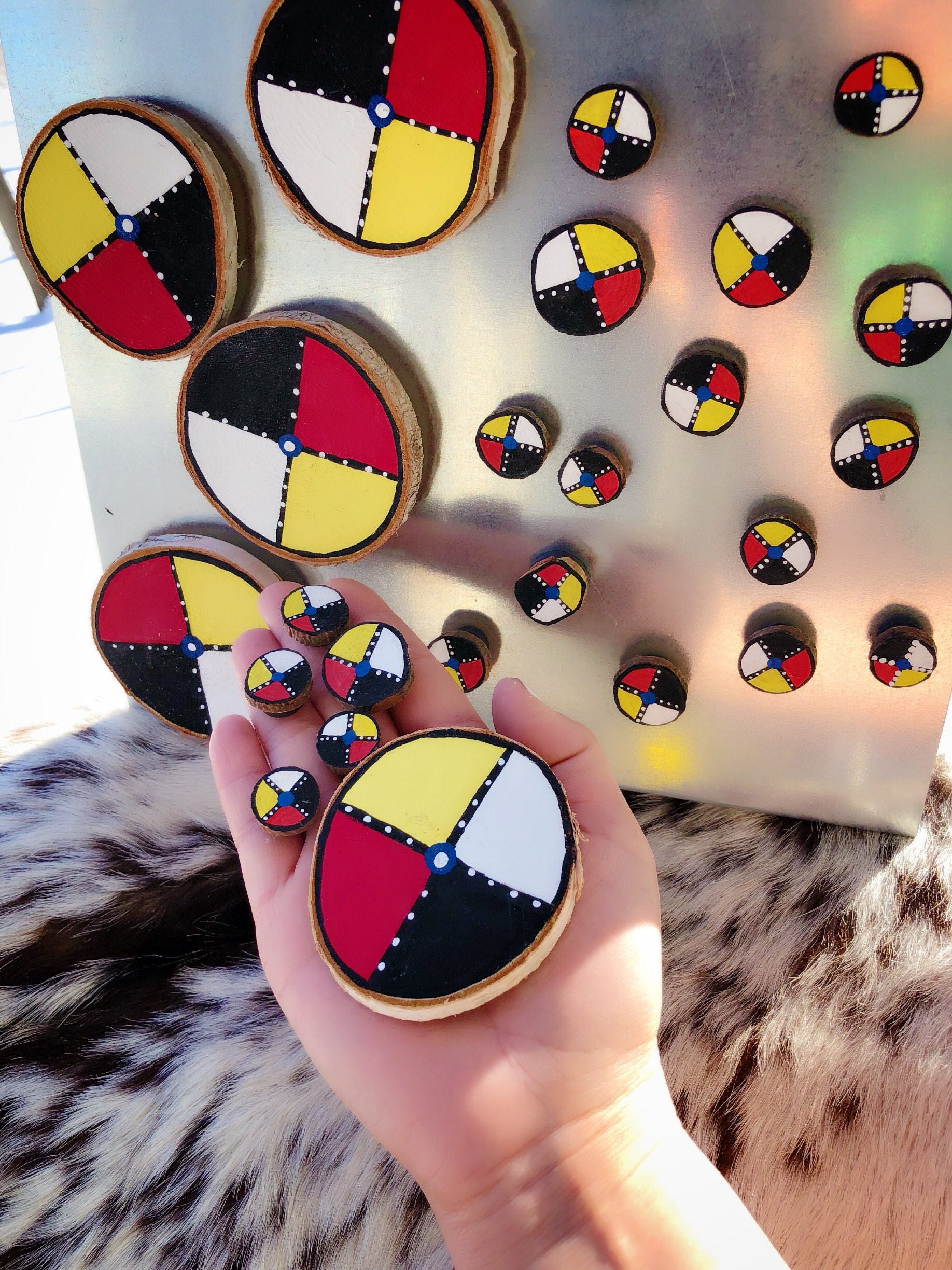 Medicine Wheel Magnet - Wood Slice - Hand Painted - Authentic Native ...