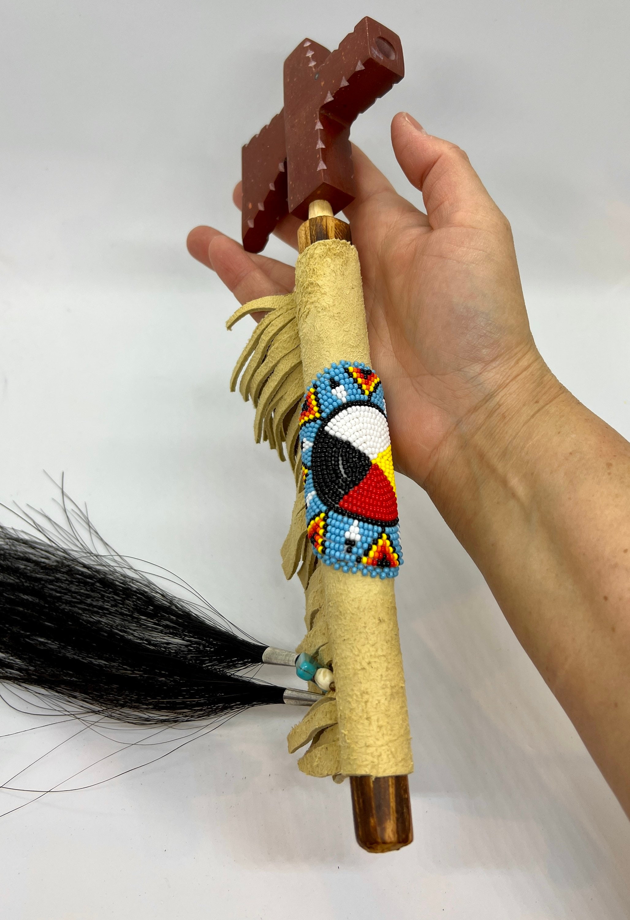 Ceremonial Peace Pipe Pipestone Catlinite Stone Cedar Stem