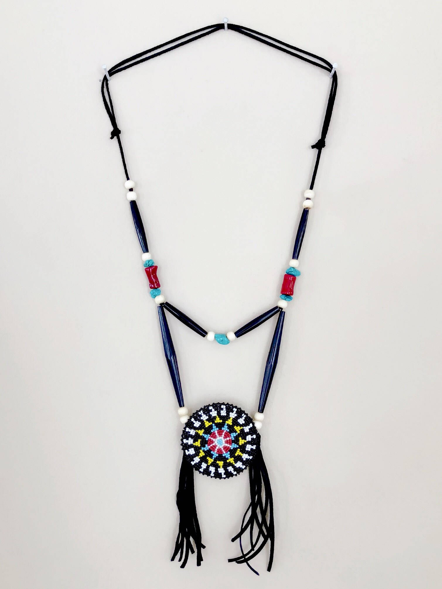 Authentic Native American - Beaded Medallion Necklace - Buffalo Horn ...