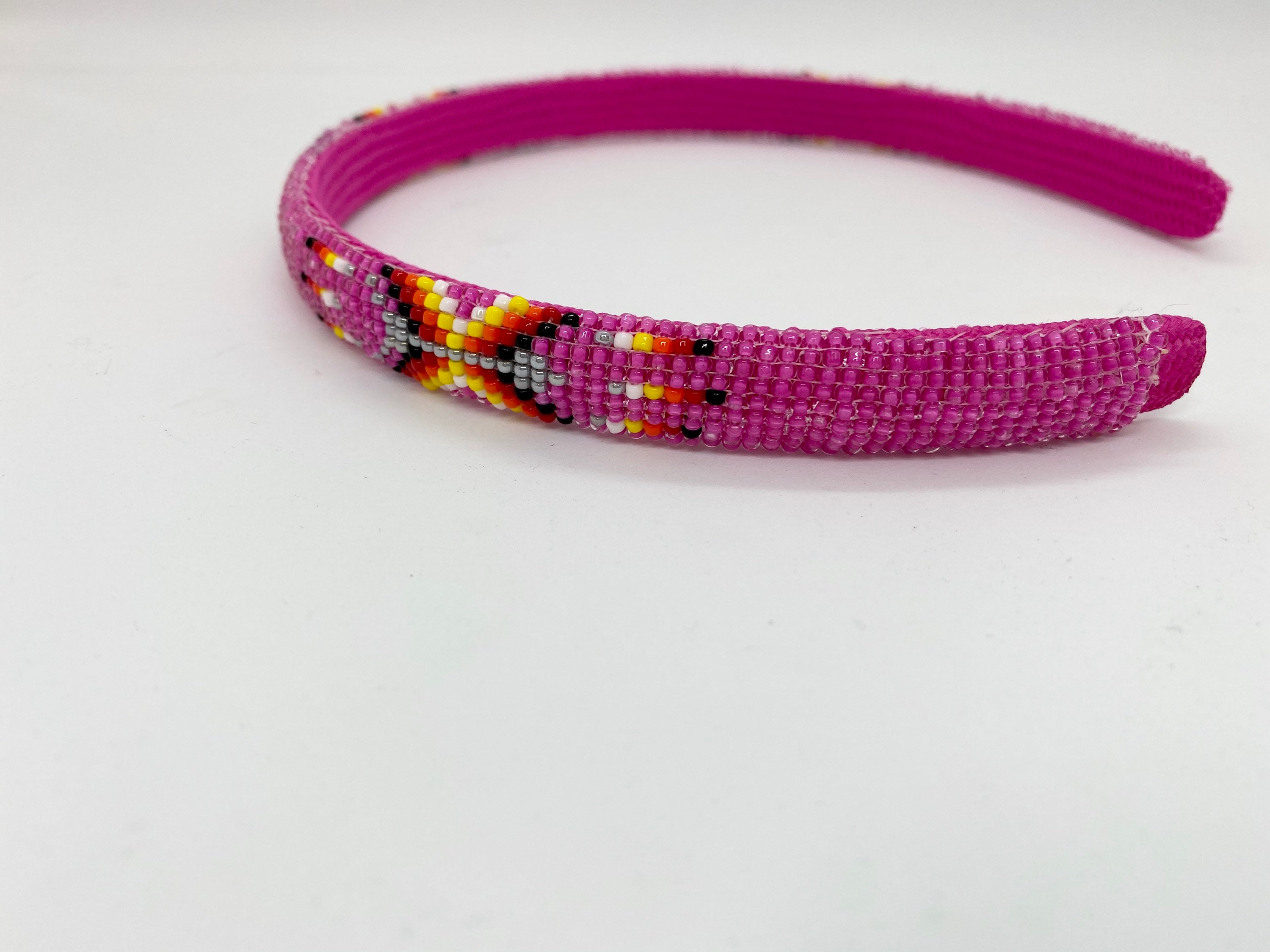 Native American Beaded Headband Pink Handmade