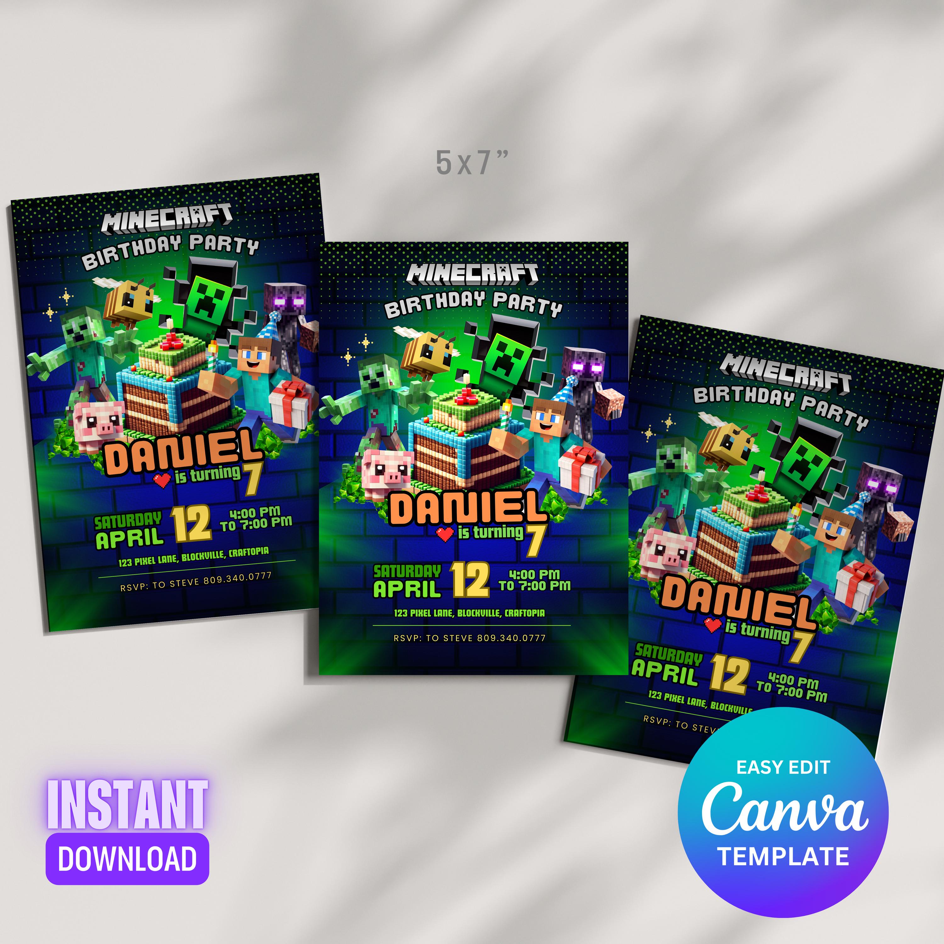 Editable Minecraft Birthday Invitation Instant Download Templates Mine ...