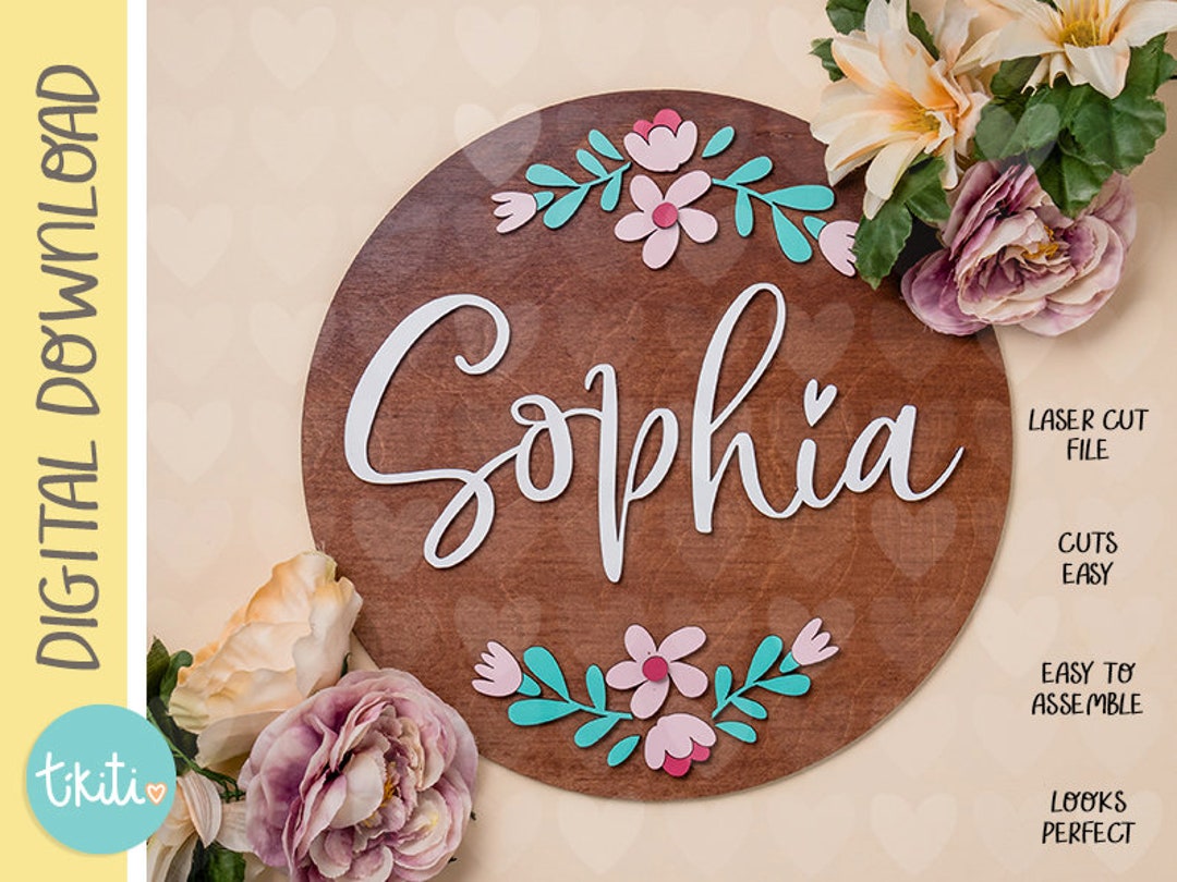 Custom Nursery Name, Laser Cut File, Round Wood Sign, SVG, Instant ...