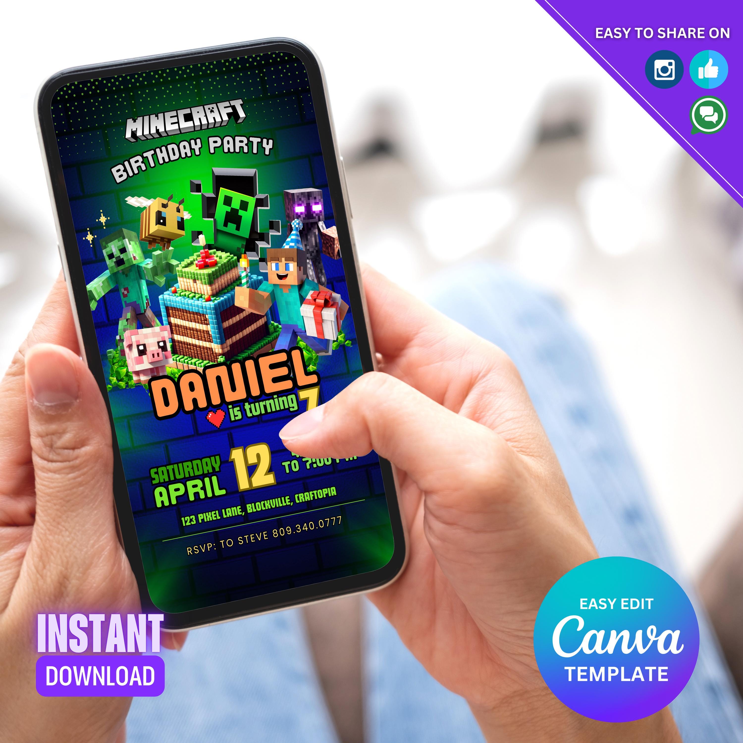 Editable Minecraft Birthday Invitation Instant Download Templates Mine ...