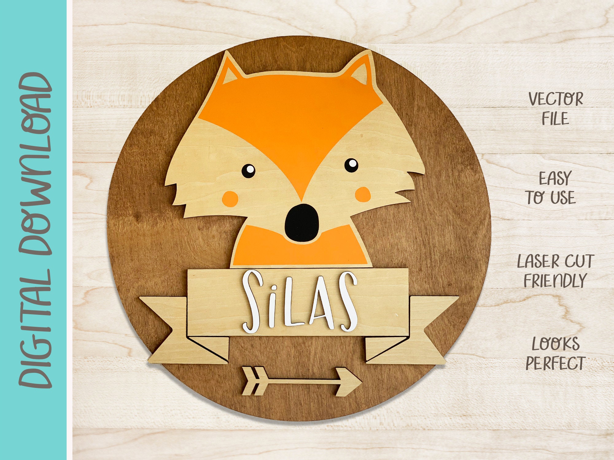 Baby Fox Wooden Sign Digital Download, Baby Fox Shower Gift, Laser Cut ...