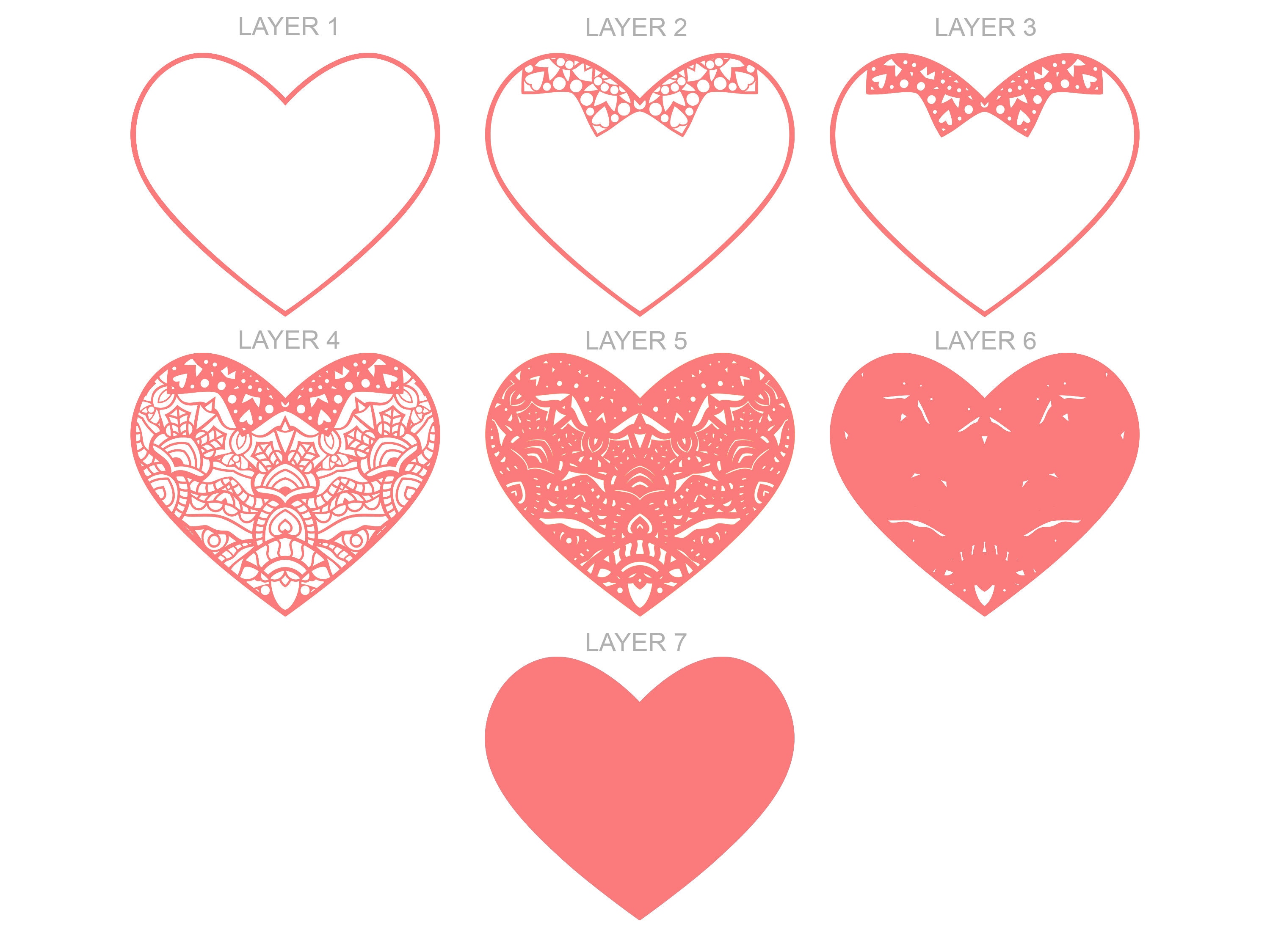 3D SVG Heart, Layered Heart SVG, Heart Svg Cricut, Laser Cut Heart ...