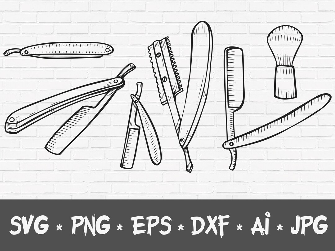 Barbershop Tools Svg Bundle Dxf Png, Hand Drawn Engraving Clipart ...