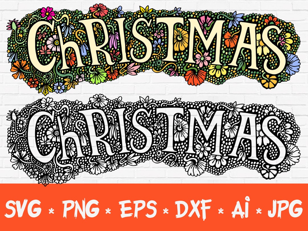 Christmas Word Text of Flowers SVG Branches DXF Png Jpg Decorative ...