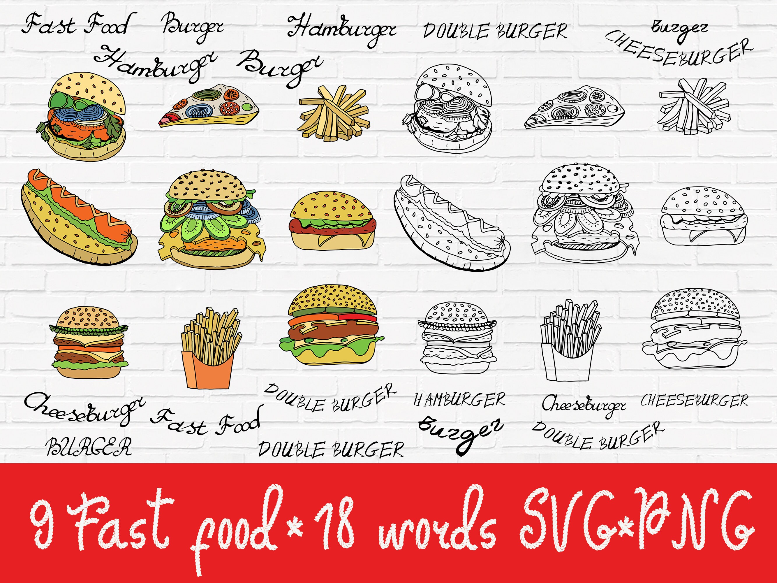 Fast Food Svg Bundle, Hamburger, Cheeseburger SVG, French Fries Hotdog ...