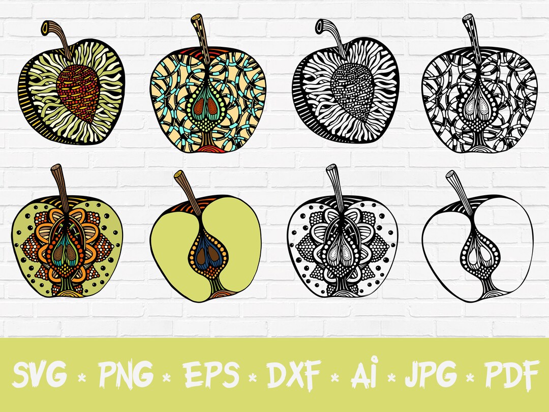 Apple Mandala Zentangle Svg, Apple Clipart Dxf, Bundle Cut File, Apple ...