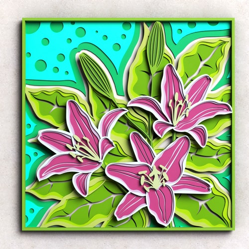 Lily Pink Flower 3D SVG Mandala Multilayer Panel for Laser - Etsy