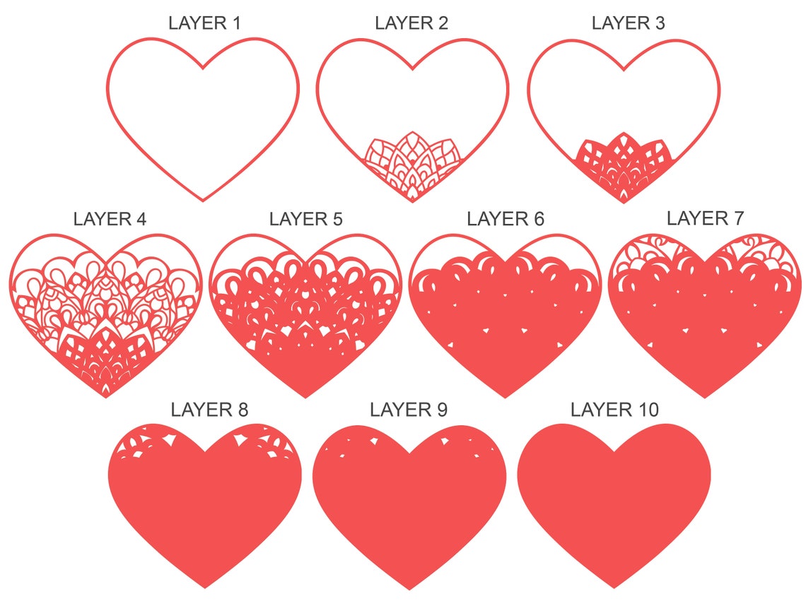 3D SVG Heart Layered Heart SVG Heart Svg Cricut Laser Cut - Etsy