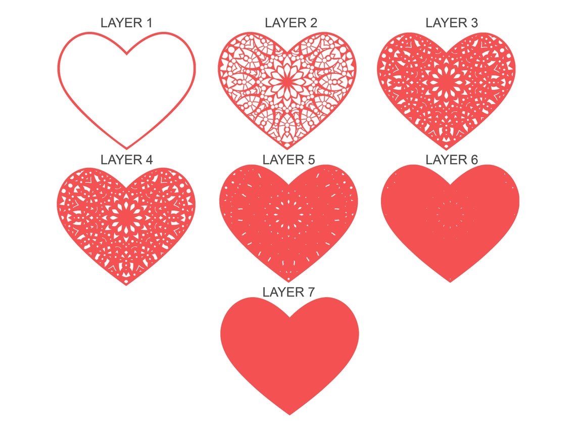 3D SVG Heart Layered Heart SVG Heart Svg Cricut Laser Cut - Etsy