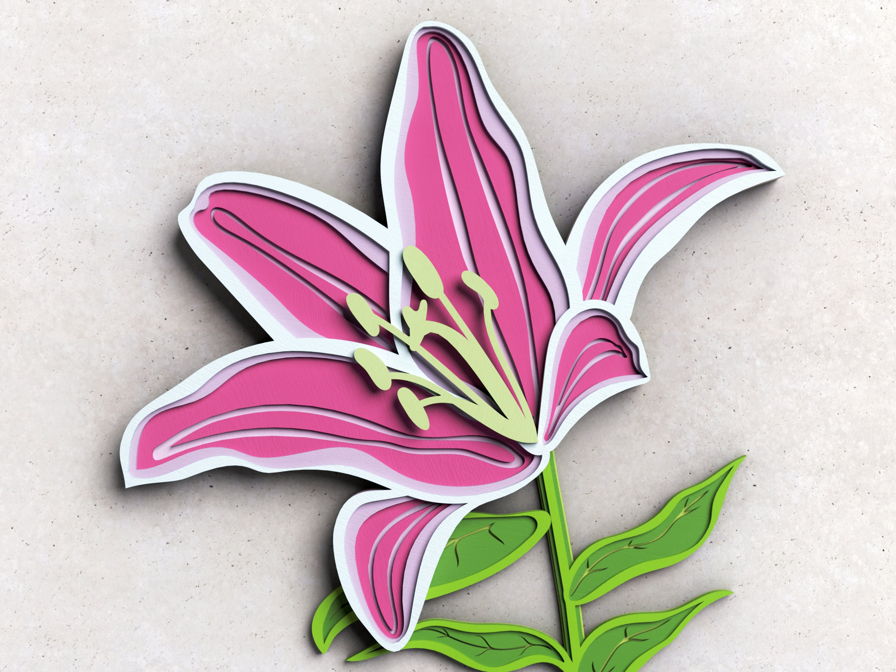 Lily Pink Flower 3D SVG Mandala, Multilayer Panel for Laser Cutting ...