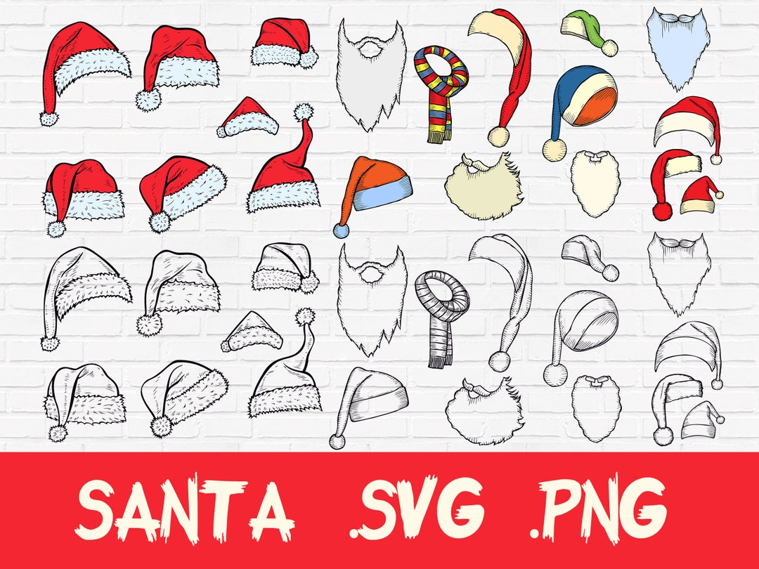 Christmas Santa Hat Bundle Svg, Gifts, Beard of Santa Claus Svg, Santa ...