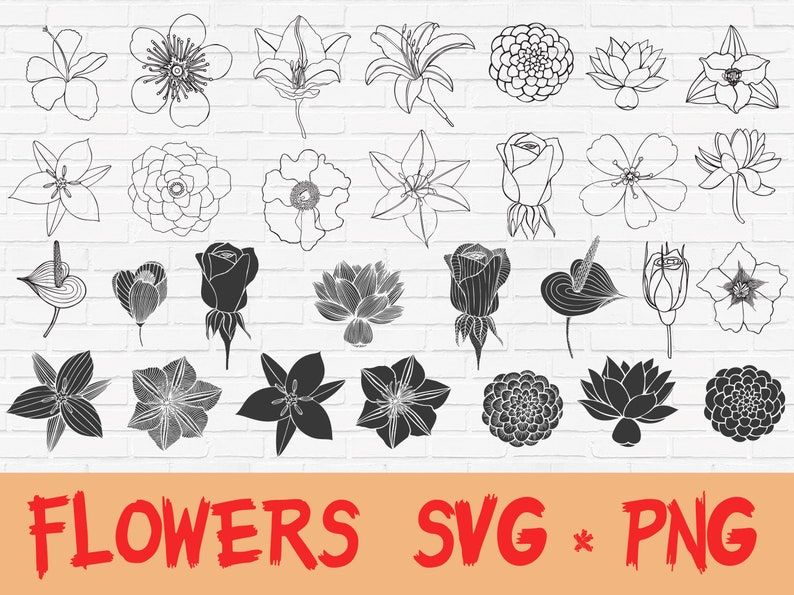 Flowers Svg Bundle Flowers Svg Png Hand Drawn Floral Svg - Etsy