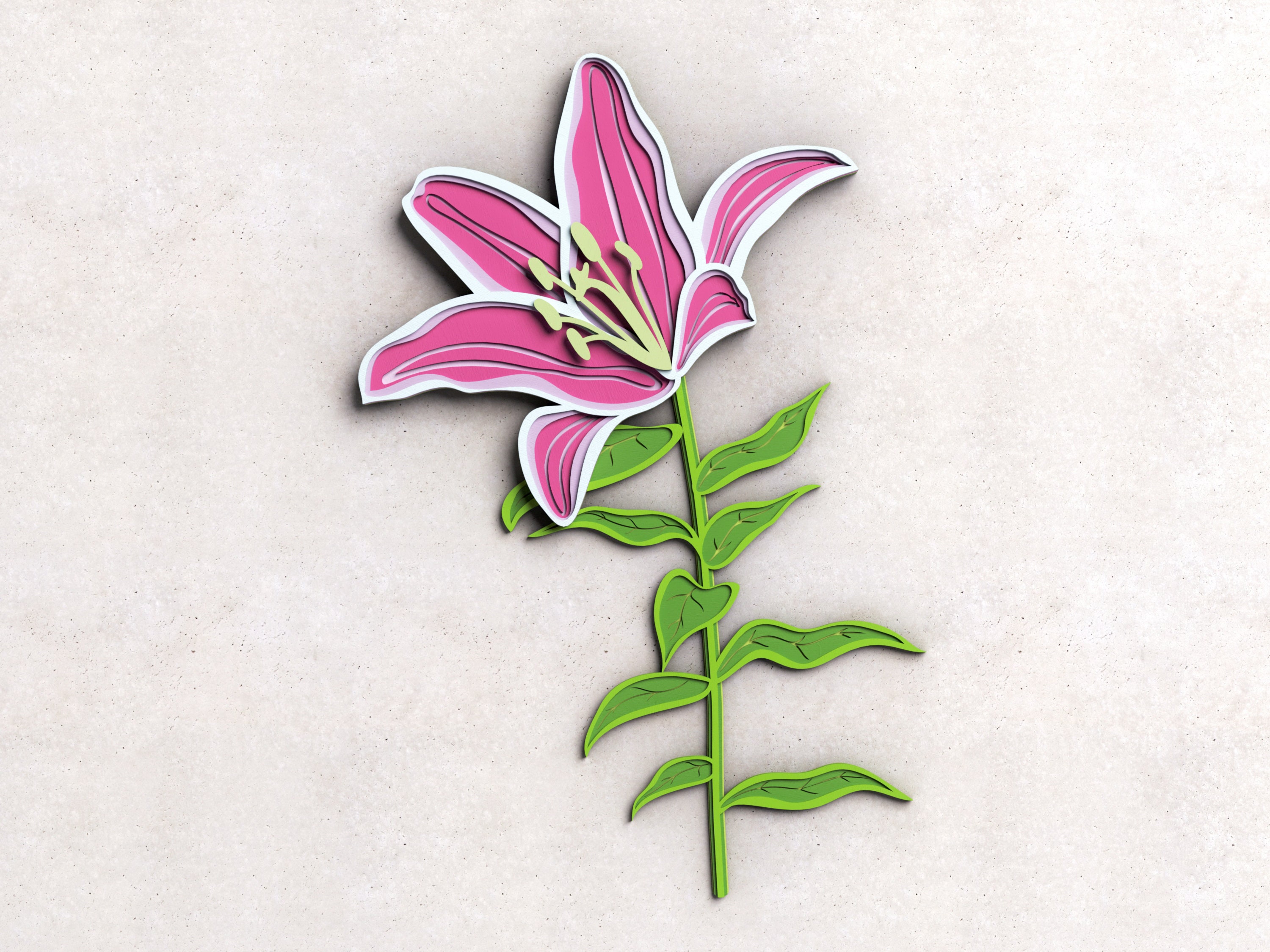 Lily Pink Flower 3D SVG Mandala, Multilayer Panel for Laser Cutting ...