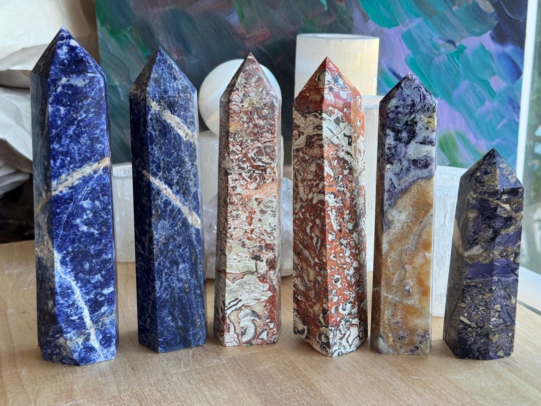 Large Statement Towers: Sodalite, Money Agate and Brecciated Purple ...