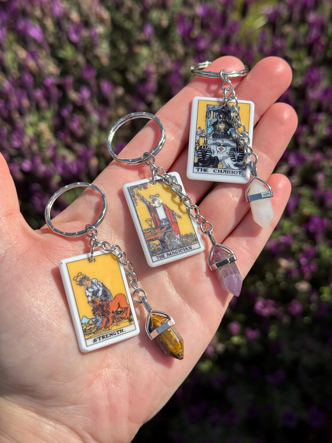 Crystal Tarot Keychain: Natural Stone & Acrylic Charm - Witchy Gift - Etsy