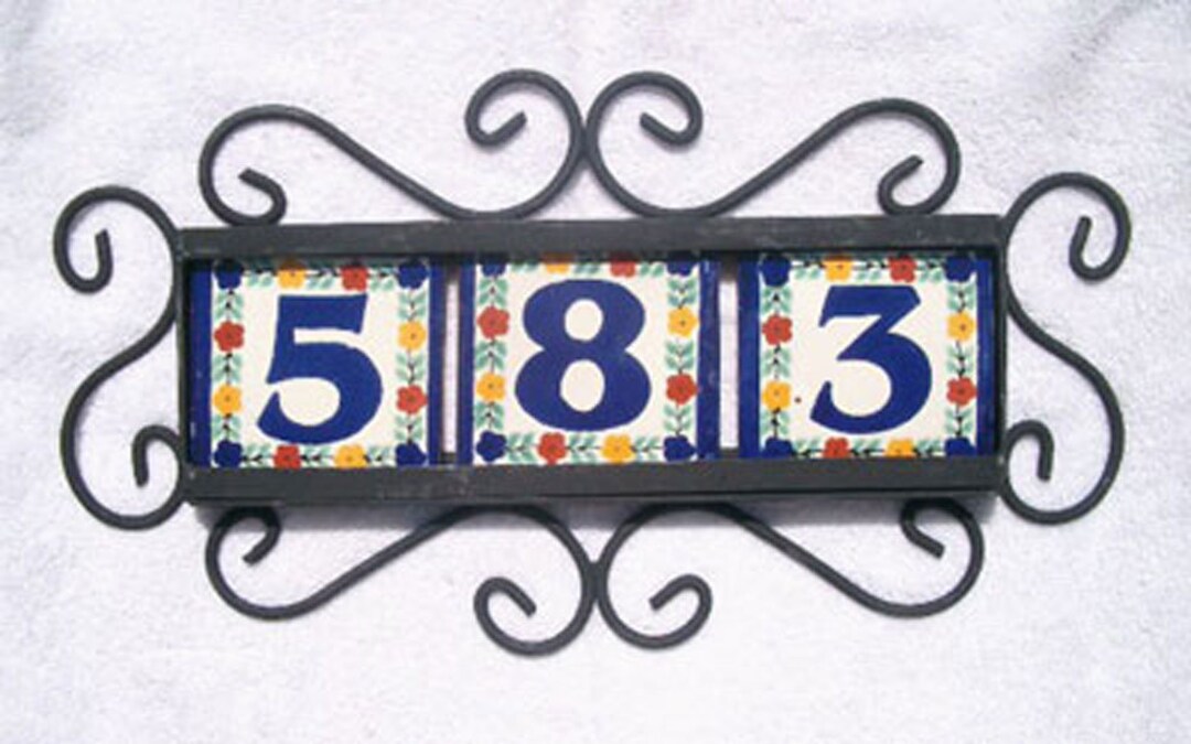 House Number, 3 Mexican Tiles Talavera House Numbers & Horizontal Iron ...