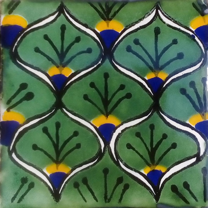 100 Assorted Mexican Ceramic 4x4 Inch Handmade Green Tiles 10 Each ...
