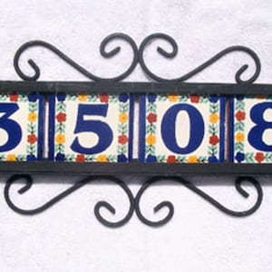 House Number, 4 Mexican Tiles Talavera House Numbers & Horizontal Iron ...