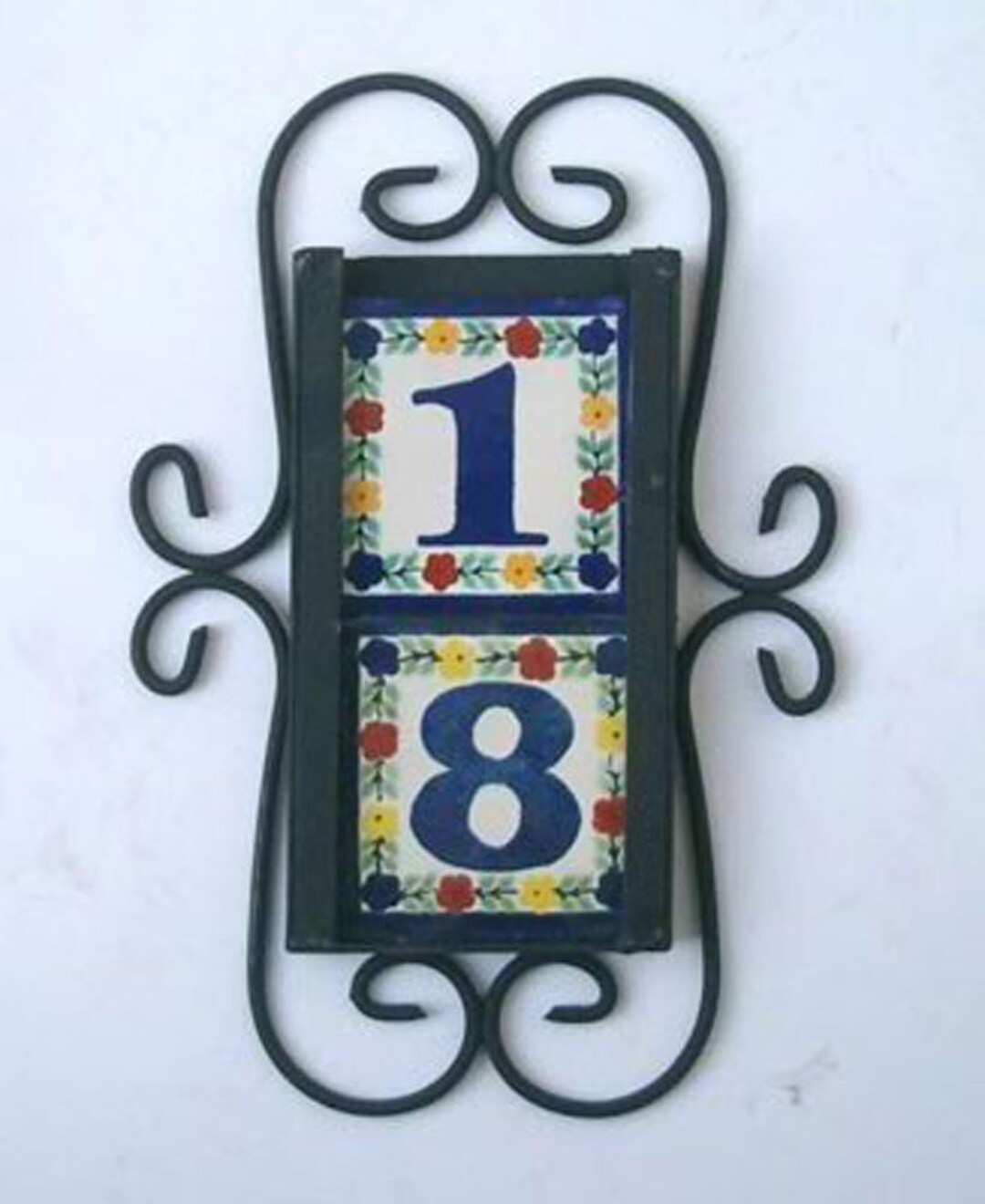 House Number, 2 Mexican Tiles Talavera House Numbers & Horizontal Iron ...
