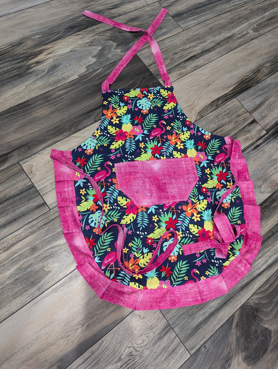 Adult Apron. Woman's Apron. Bright Tropical Florals and Leaves on Blue ...