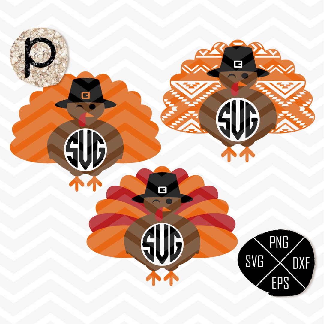 3 Fancy Turkey Monogram Frame Svg＊turkey Svg＊thanksgiving Svg ...